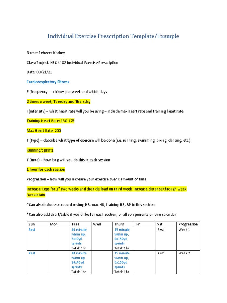 Individual Exercise Prescription Example | PDF | Body Mass Index ...