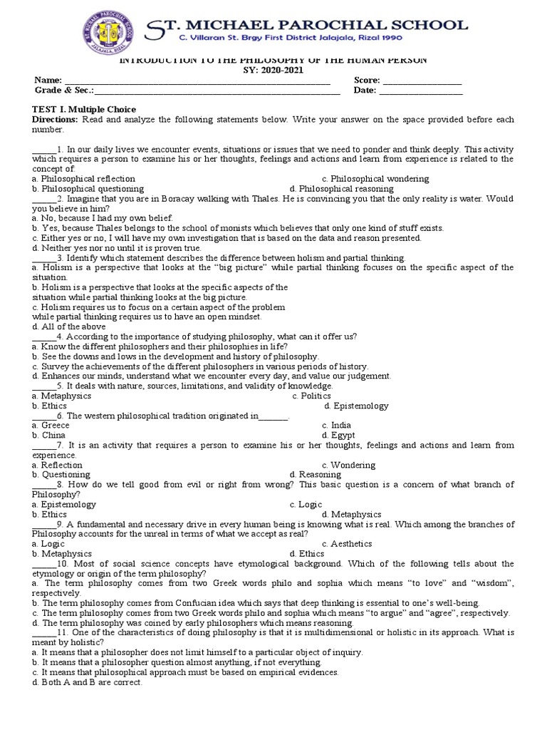 Philosophy Mastery Test Overview | PDF | Reason | Metaphysics
