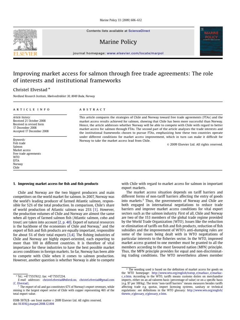 Improving Markey Access For Salmon Through Free Trade Agreements | PDF ...