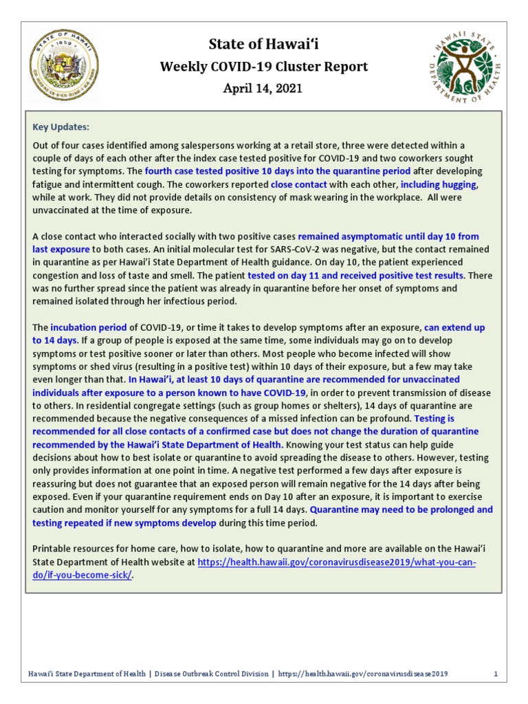 DOH Cluster Report 4/15/2021 | PDF | Infection | Health Sciences