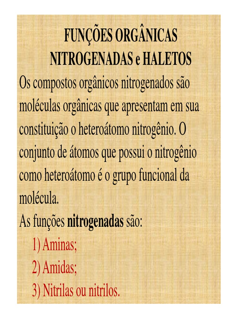 Funcoes Nitrogenadas Haletos | PDF | Amina | Grupo funcional