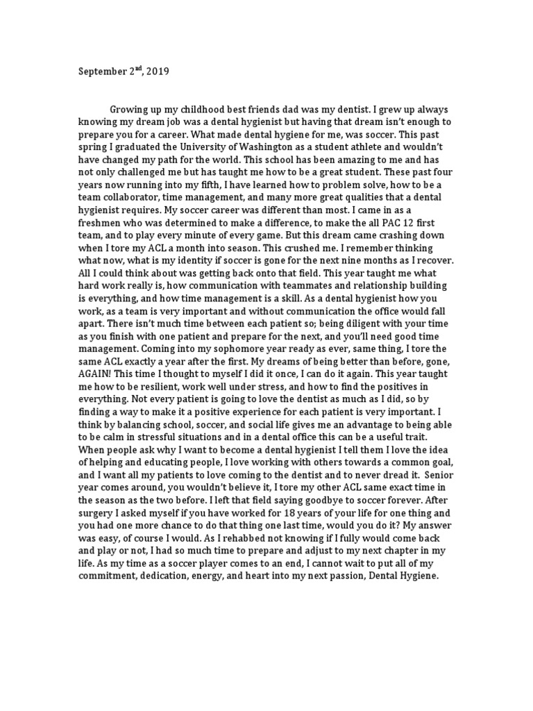 Personal Statement | PDF | Dental Hygienist | Dentist