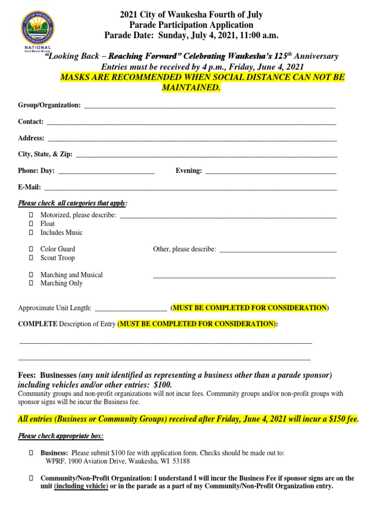 2021 Parade Participant Registration Form | PDF | Liability Insurance ...