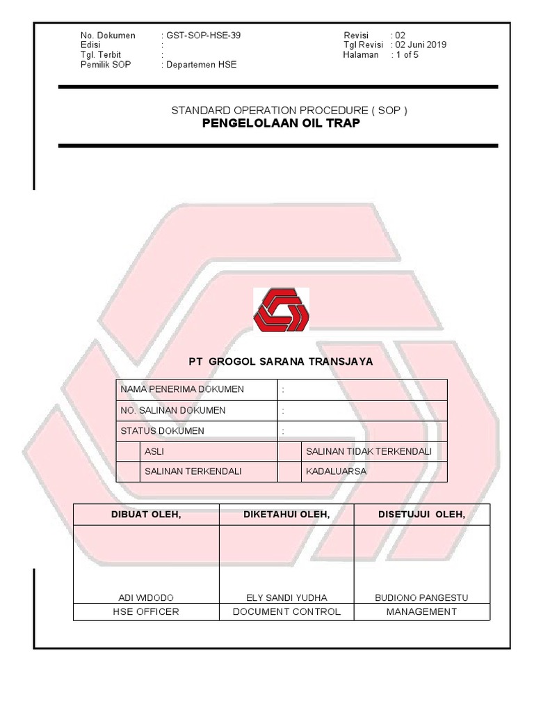Prosedur Pengelolaan Oil Trap HSE | PDF