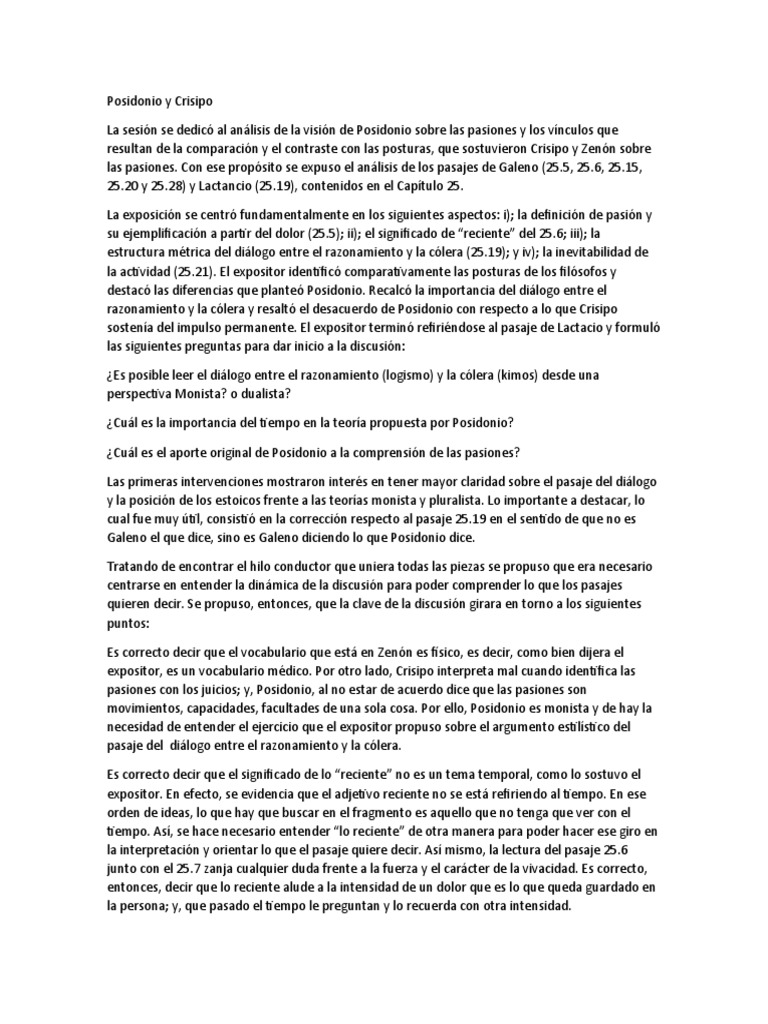 Posidonio vs Crisipo: Pasiones Estoicas | PDF | Estoicismo | Las emociones