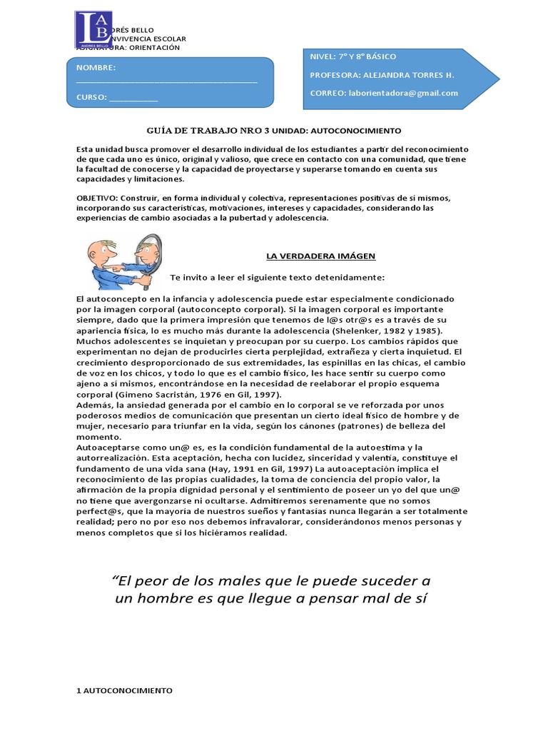 Guía de Autoconocimiento Escolar | PDF | Adolescencia | Autoestima