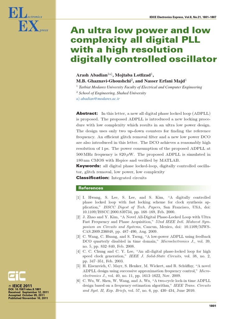 An Ultra Low Power and Low Complexity All Digital PLL With A High Resolution Digitally ...