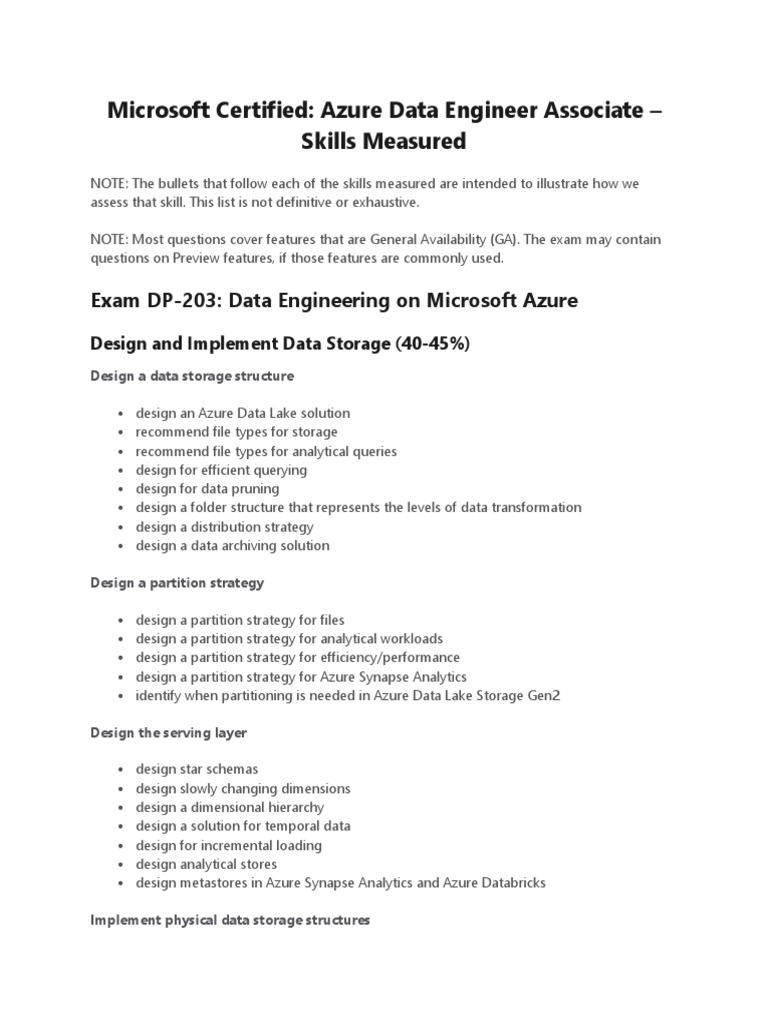Microsoft Certified Azure Data Engineer Associate Skills Measured | PDF ...