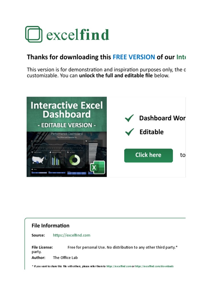 Interactive Excel Dashboard Free Version Pdf Microsoft Excel Application Software
