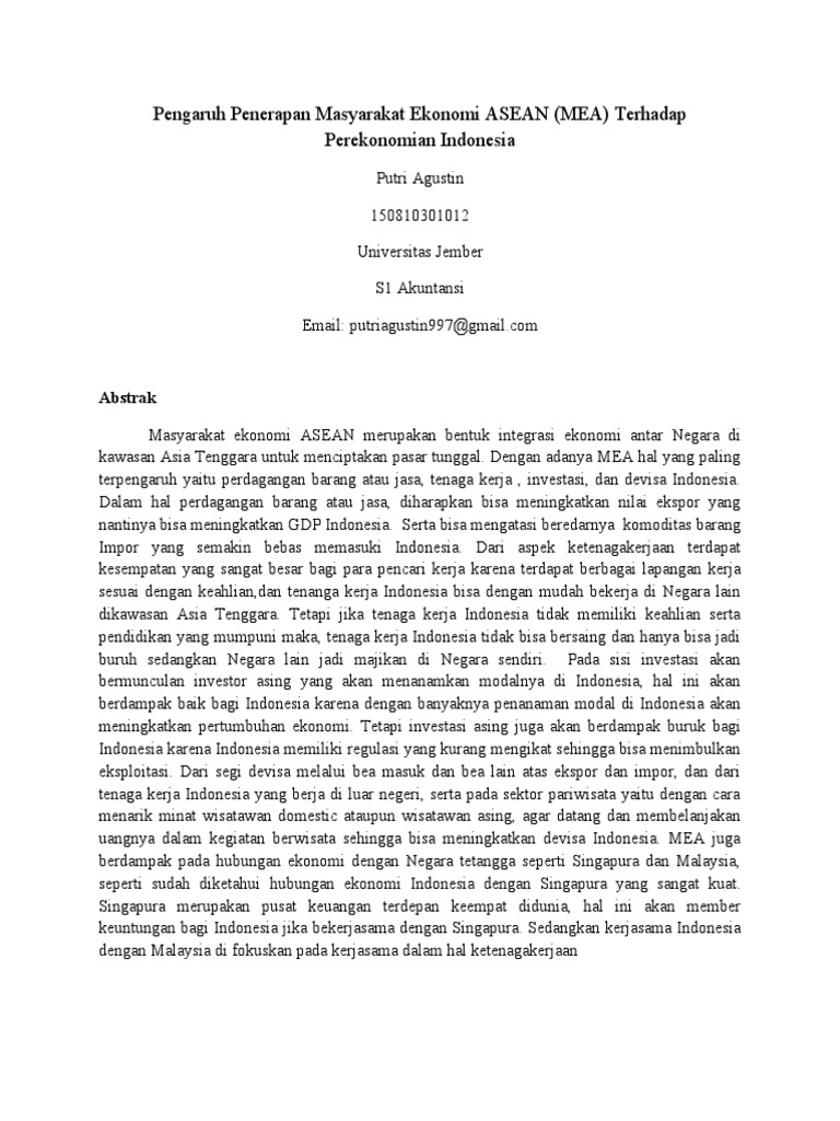 Pengaruh Masyarakat Ekonomi ASEAN | PDF Pengaruh Masyarakat Ekonomi ASEAN | PDF