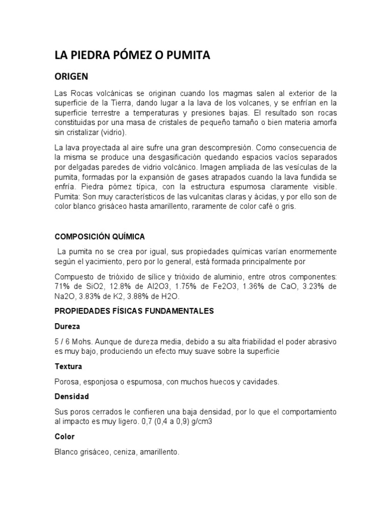 La Piedra Pómez o Pumita | PDF | Roca ígnea | Roca (geología)