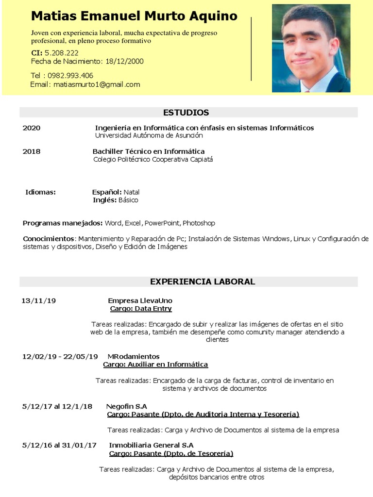 Currículum de Matías Murto Aquino | PDF | Informática | Edad de información