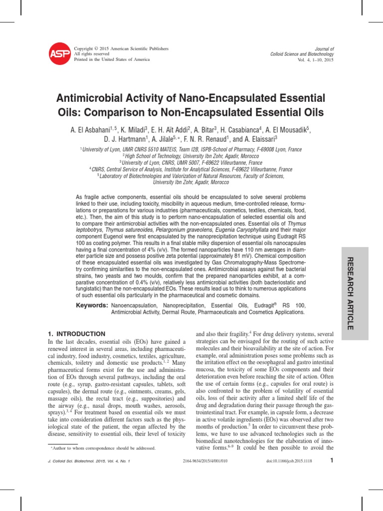 Antimicrobial Activity of Nano-Encapsulated Essential Oils: Comparison ...