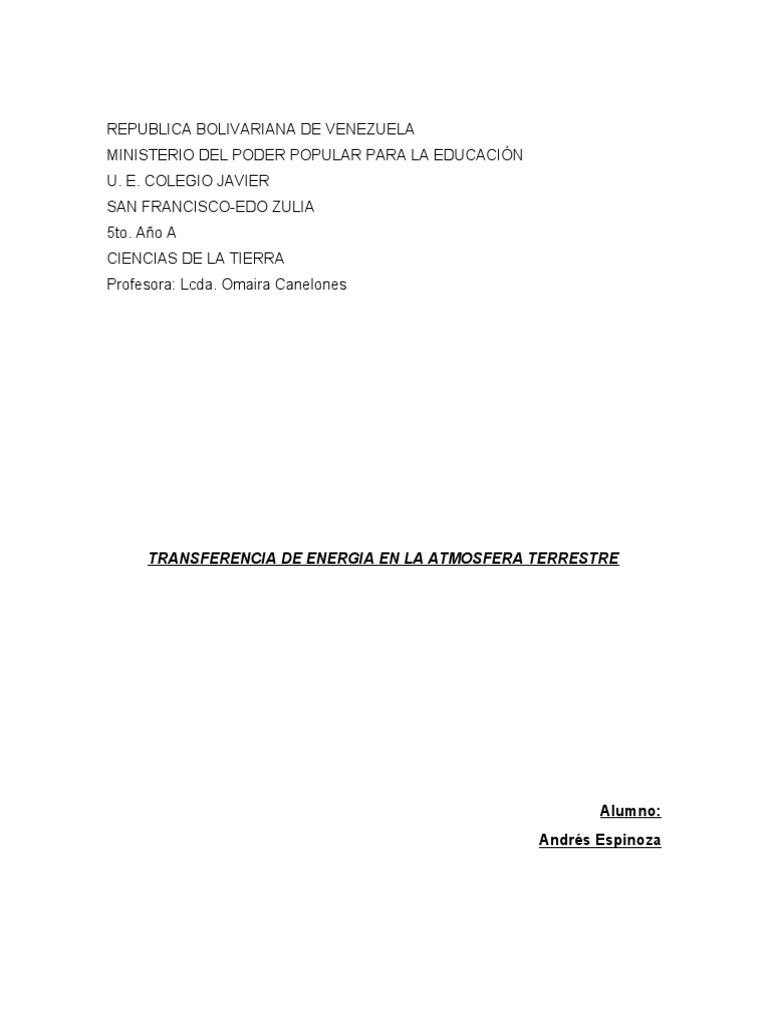 Ciencias de La Tierra. Transferencia de Energia en La Atmosfera ...