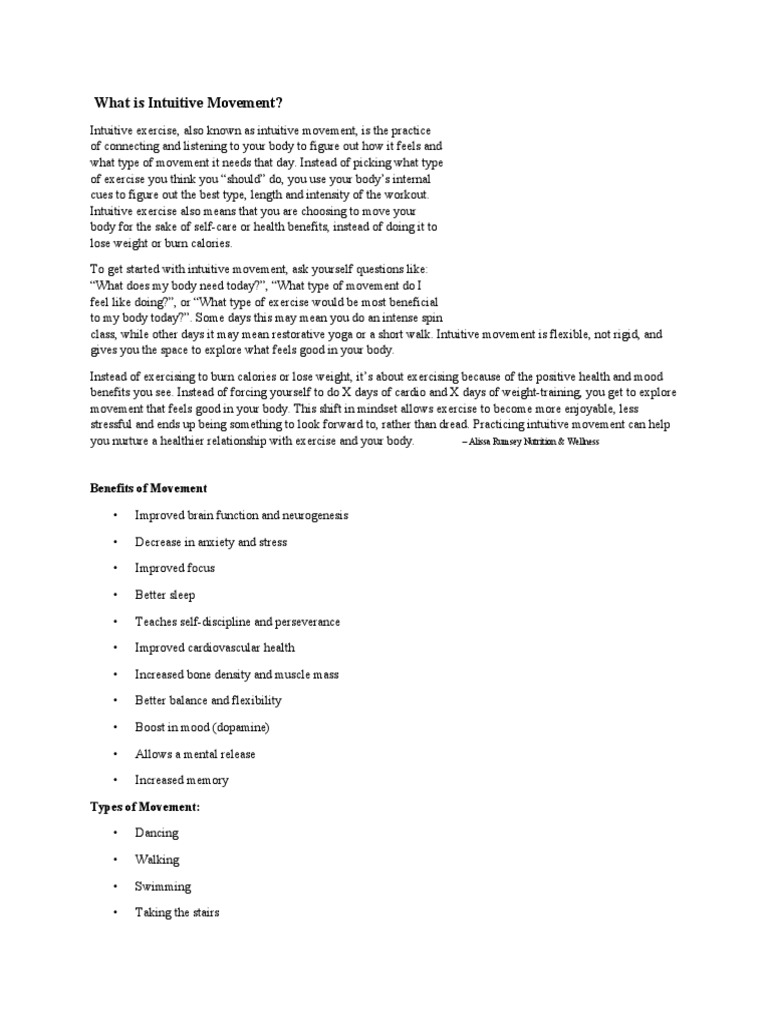 Intuitive Movement Handout - Laura | PDF | Management Of Obesity ...