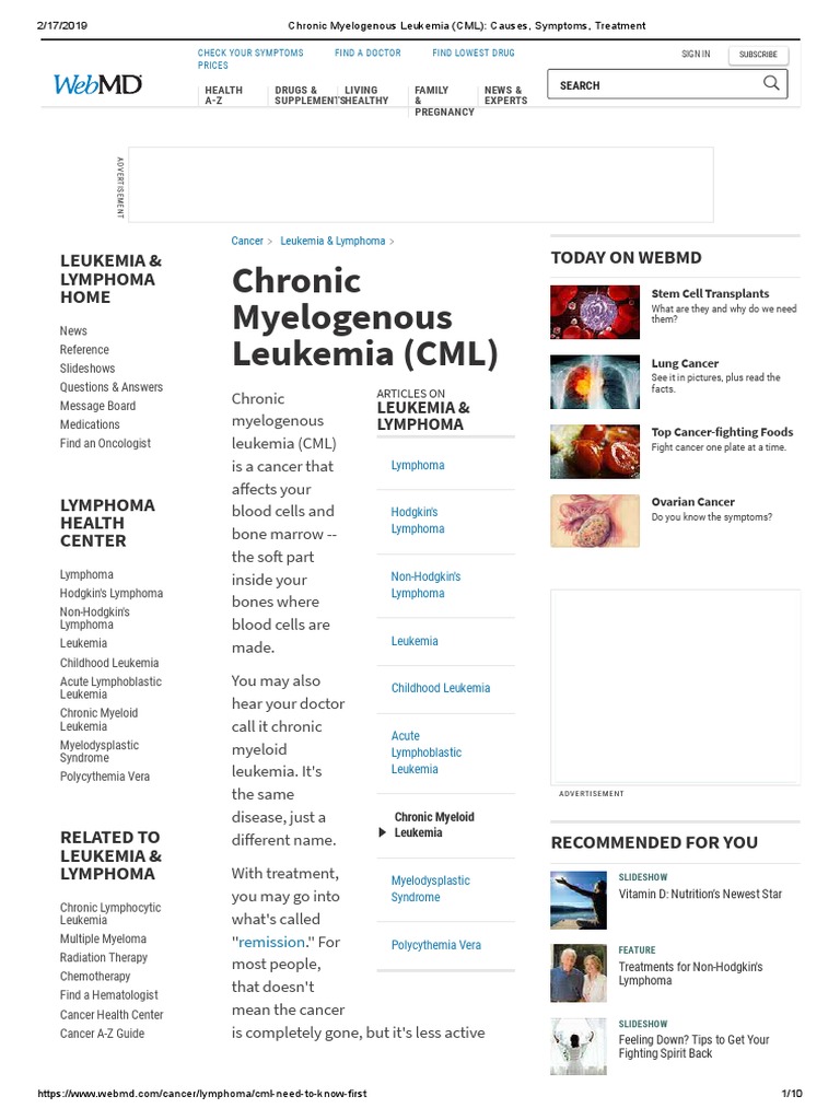 Chronic Myelogenous Leukemia (CML) - Causes, Symptoms, Treatment | PDF ...