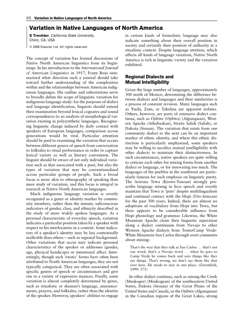 Variation in Native Languages of North America by S Trechter | PDF ...