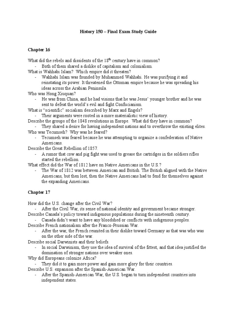 History 150 Final Exam Study Guide | PDF | World War II | The United States