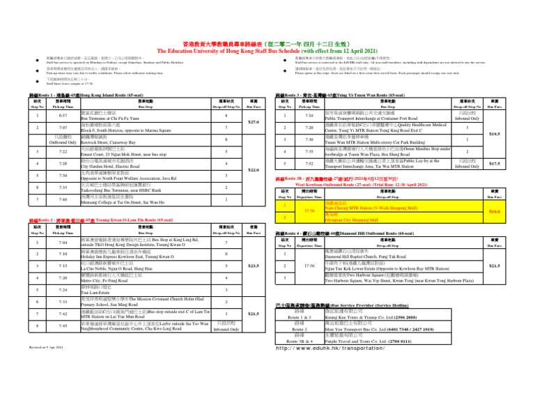 Staff Bus Routes From 12 April 2019 | PDF