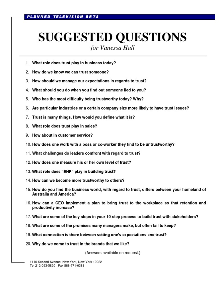 Suggested Questions: For Vanessa Hall | PDF