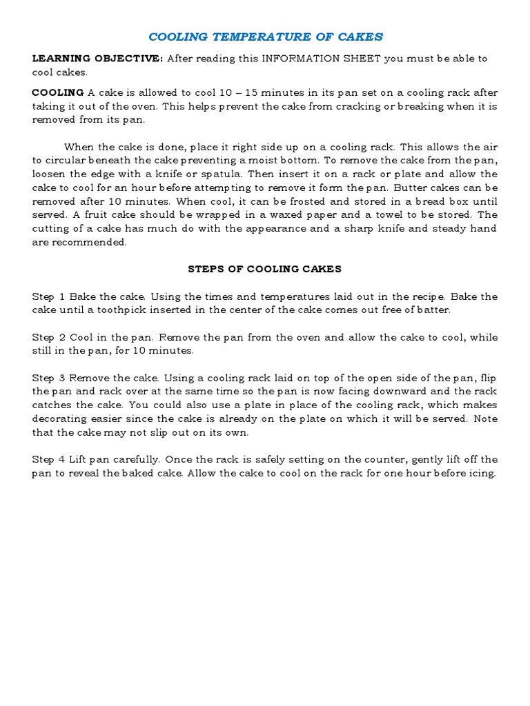 Cake Cooling Steps and Tips | PDF | Cooking, Food & Wine