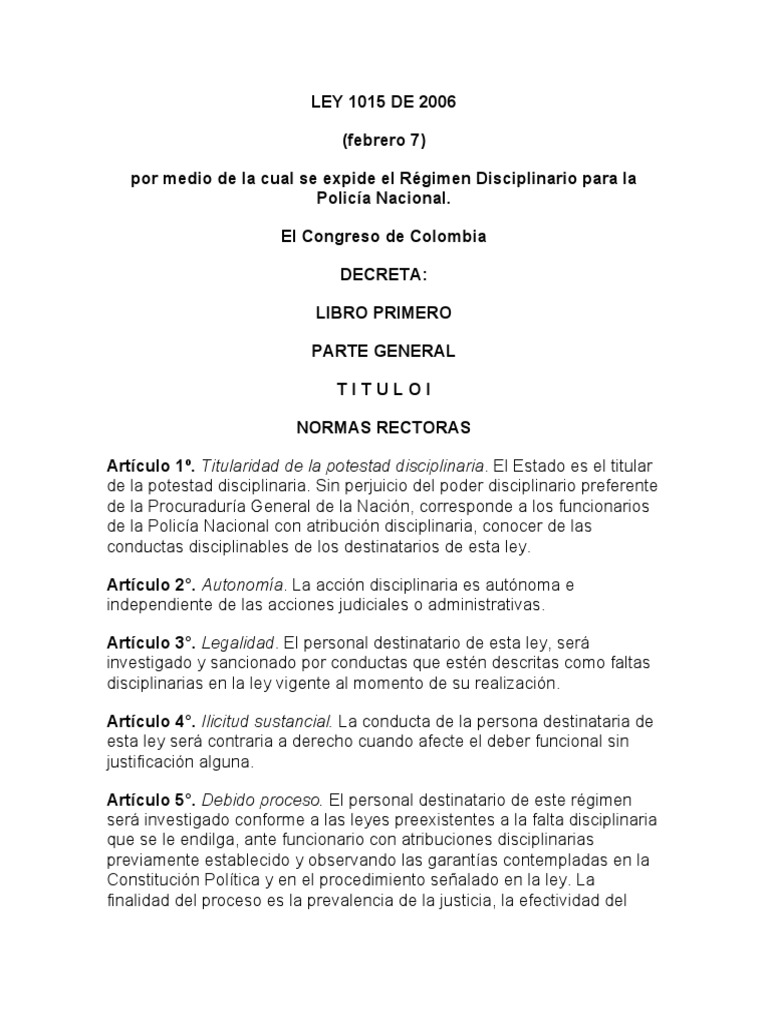 Ley 1015 de 2006 | PDF | Disciplinas | Policía