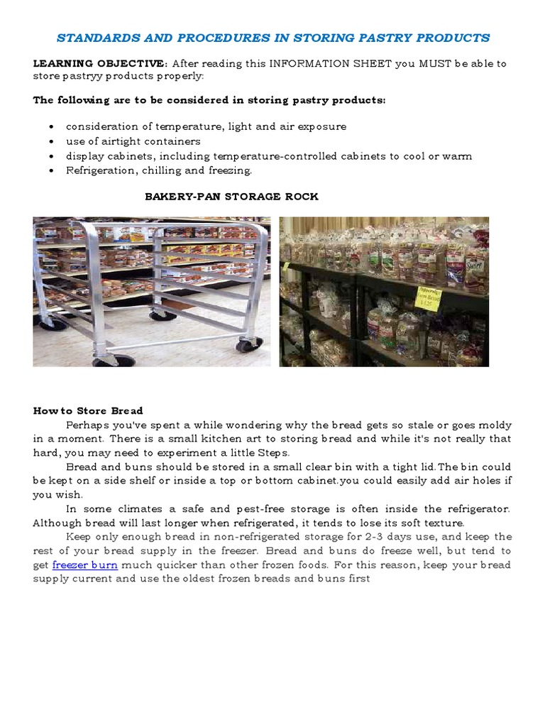 Storing and Handling Pastry Products | PDF | Refrigerator | Breads