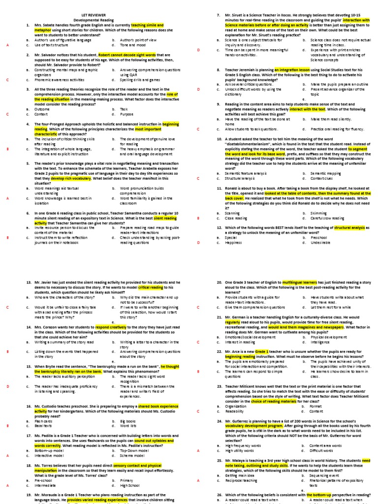 LET REVIEWER For Developmental Reading | PDF | Reading Comprehension ...