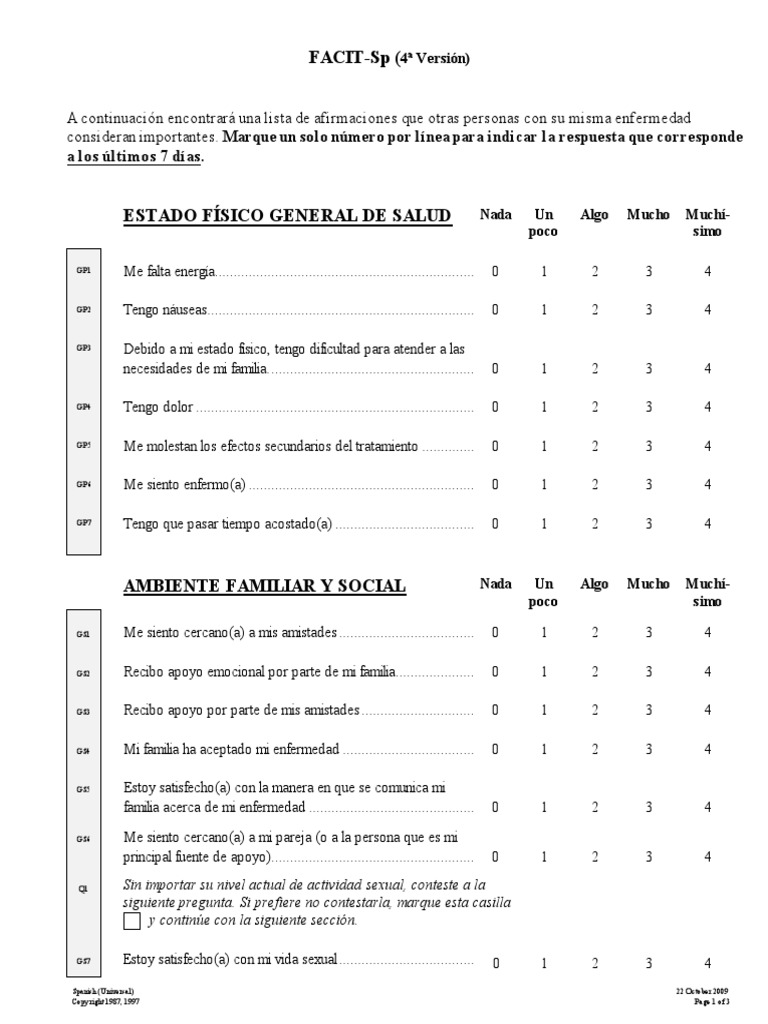 Escala FACIT-Sp para Evaluación de Salud | PDF | La naturaleza humana ...