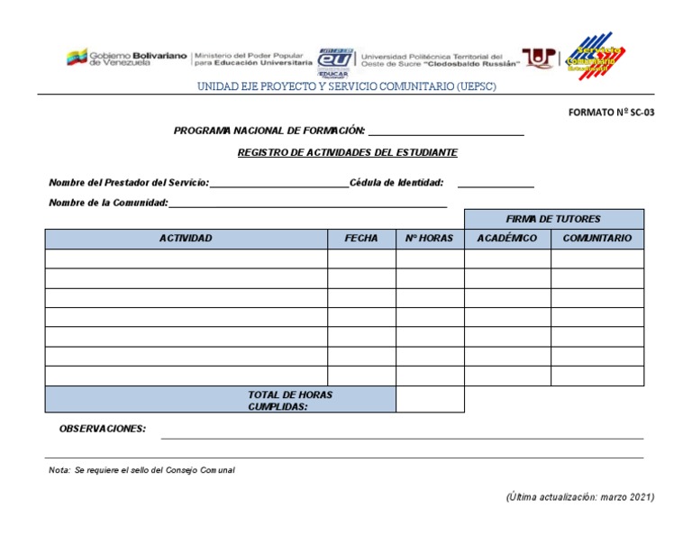 Formato SC-03. Registro - de - Actividades | PDF