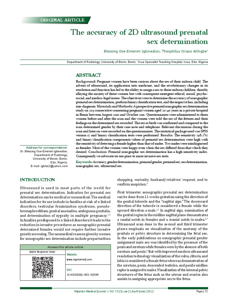 The Accuracy Of 2d Ultrasound Prenatal Sex Determination Original