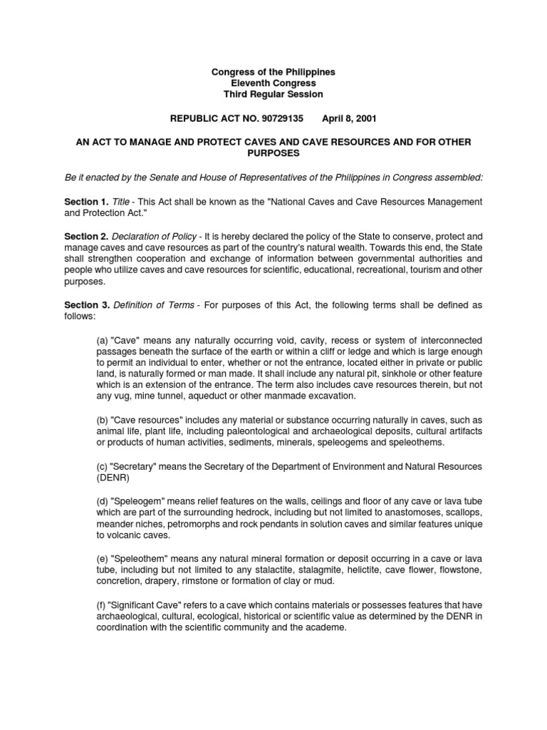 RA 9072 (National Cave Act) | PDF | Cave | Government
