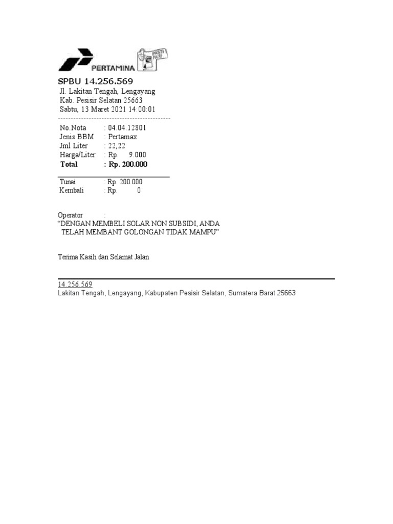 Kwitansi Spbu | PDF