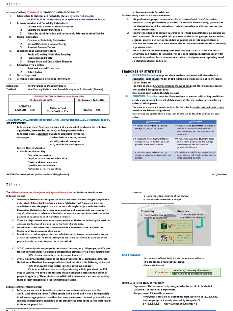 Intro to Statistics and Probability Syllabus | PDF | Level Of ...