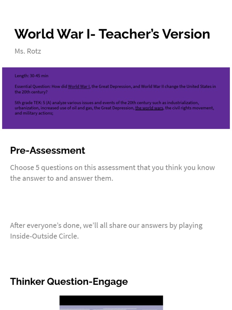 Teaching World War I: Engaging Activities | PDF