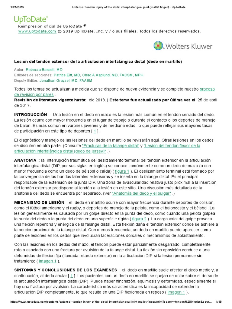 Extensor Tendon Injury of The Distal Interphalangeal Joint (Mallet ...