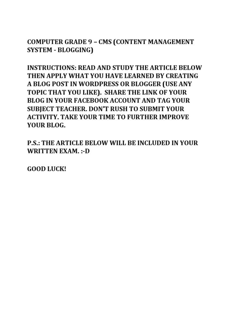 Computer Grade 9 - Content Management System | PDF | Blog | Internet Forum