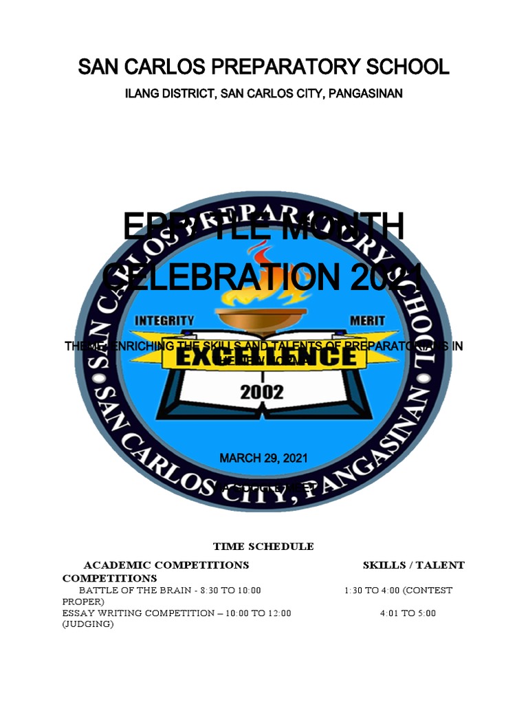 Epp/ Tle Month Celebration 2021: San Carlos Preparatory School | PDF ...