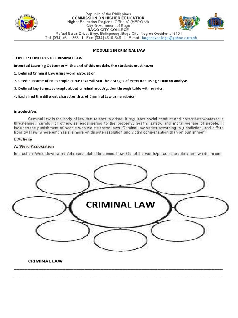 Criminal Law: Module 1 in Criminal Law Topic 1: Concepts of Criminal Law | PDF | Criminal Law ...