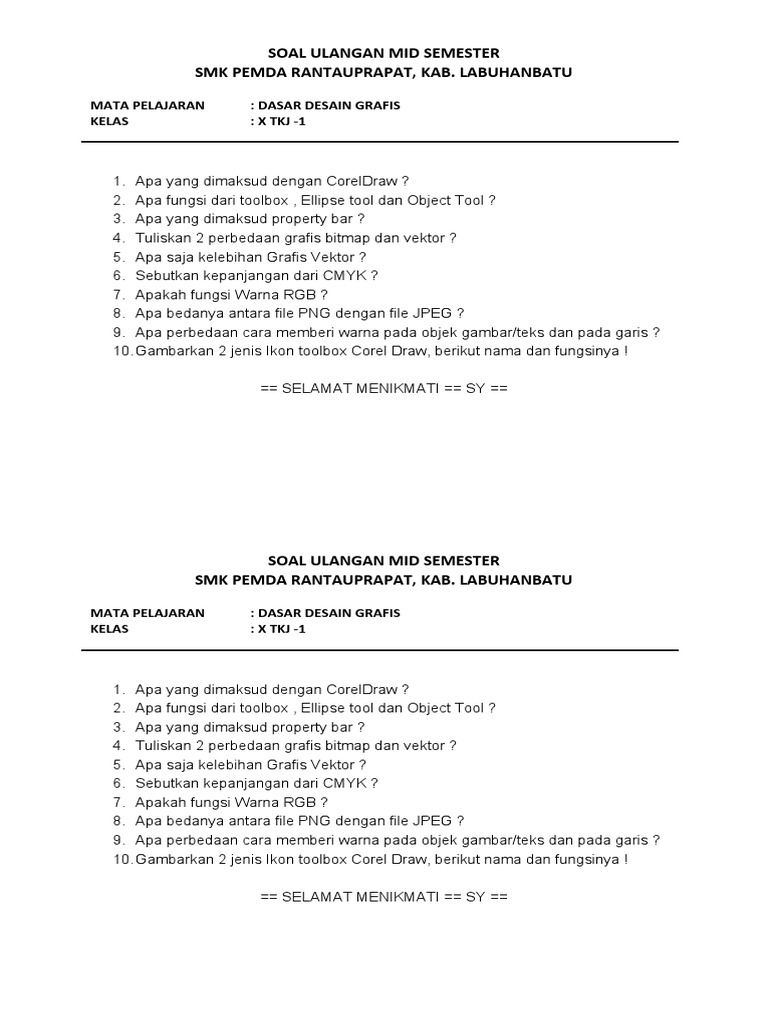 Soal Mid Semester DDG Kelas X TKJ | PDF