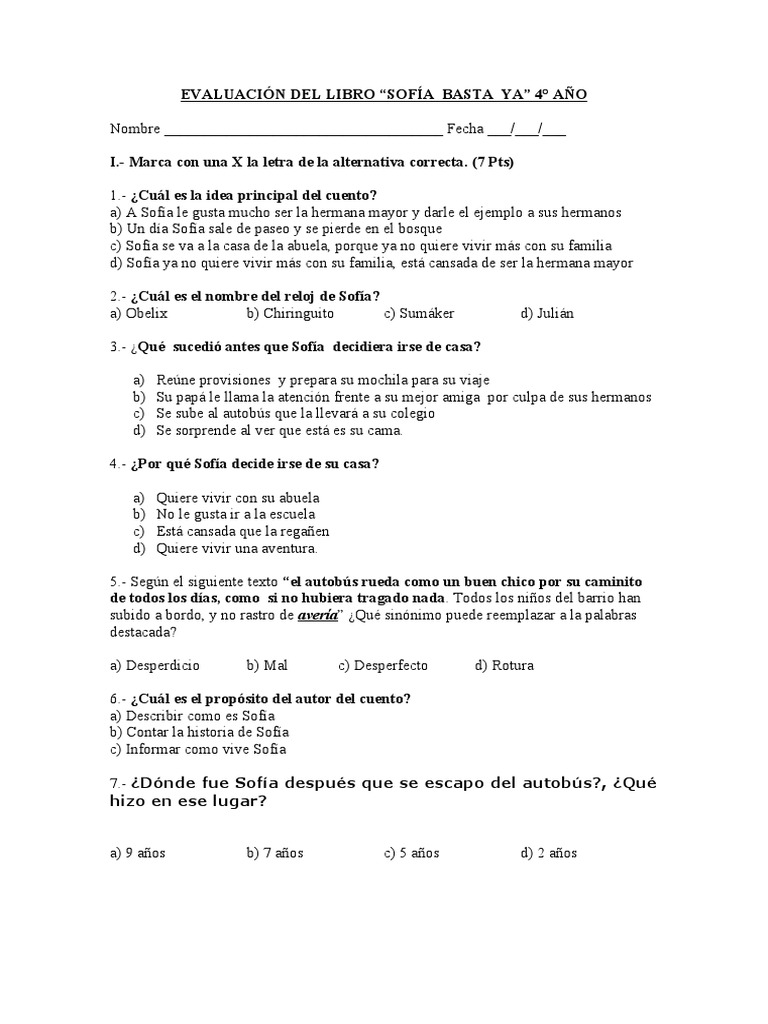 EVALUACIÓN de Sofia Basta Ya | PDF