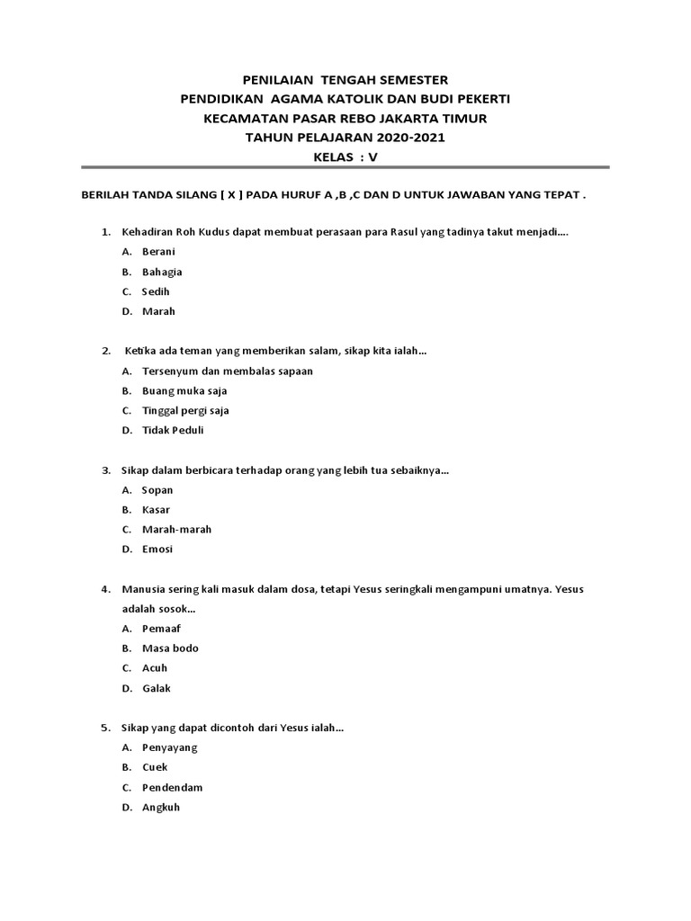 Soal Pts Kelas 5 Sem 2 Pdf