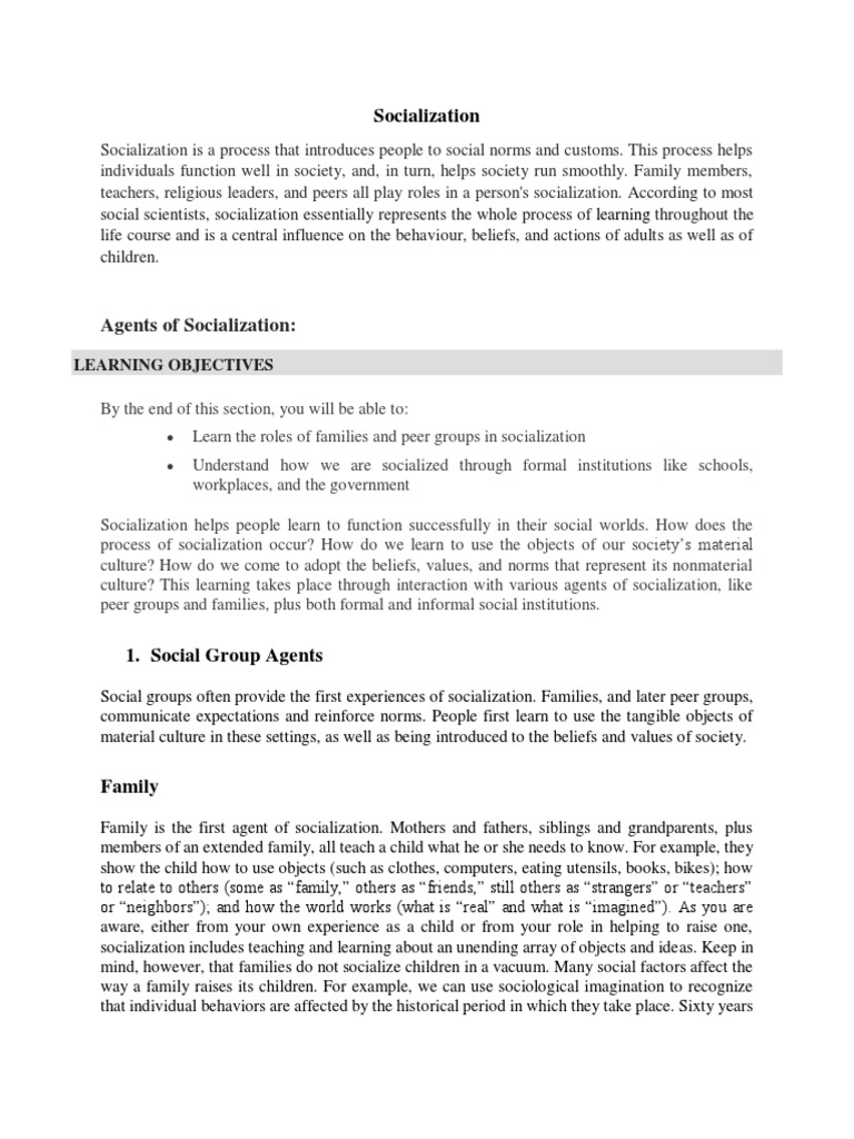Agents of Socialization | PDF | Socialization | Gender Role