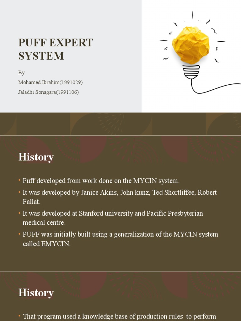 Puff Expert System: by Mohamed Ibrahim (1891029) Jaladhi Sonagara ...