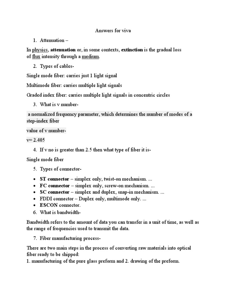 Answers For Viva | PDF | Optical Fiber | Transmission Medium