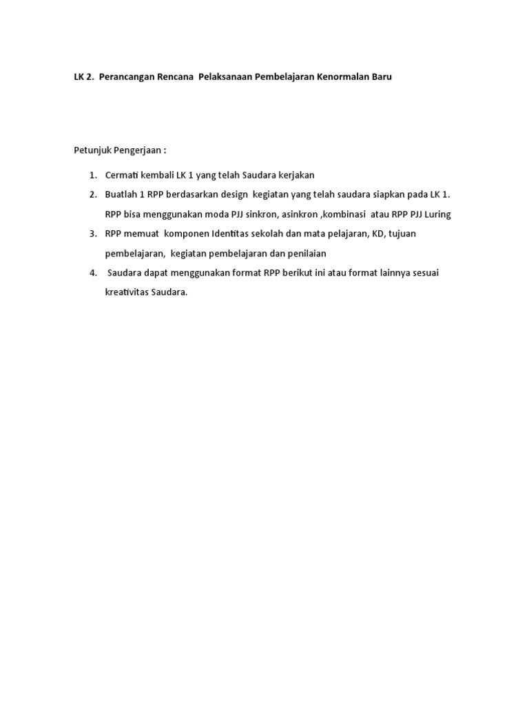 LK 2. Perancangan RPP New Normal | PDF