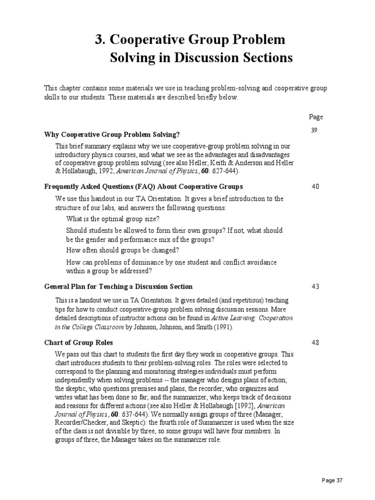 Cooperative Group Problem Solving in Discussion Sections | PDF ...