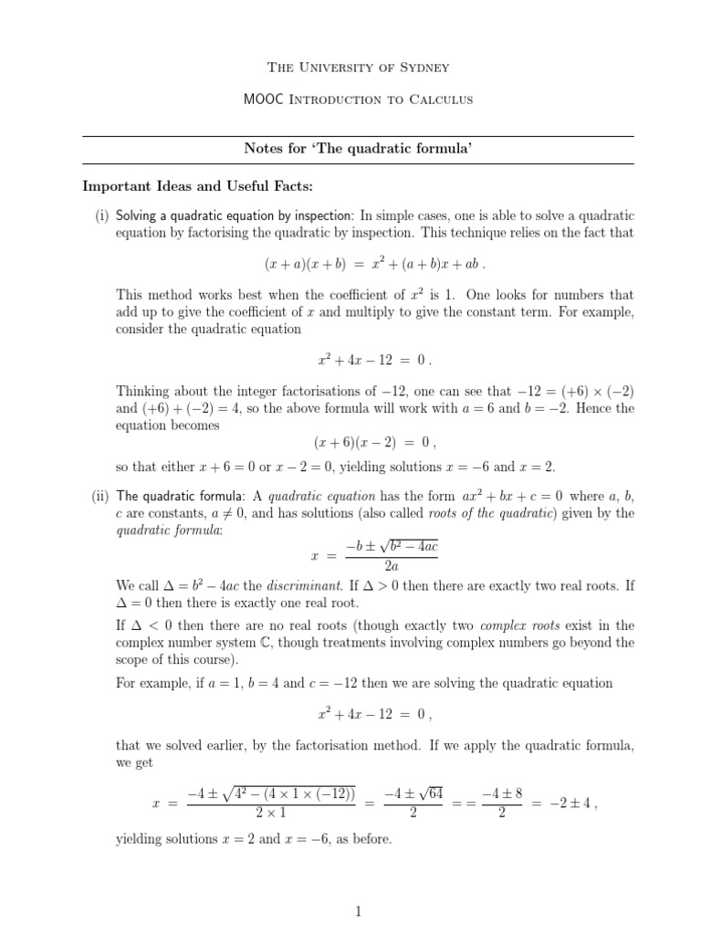 Module 2 The Quadratic Formula | PDF | Quadratic Equation | Square Root