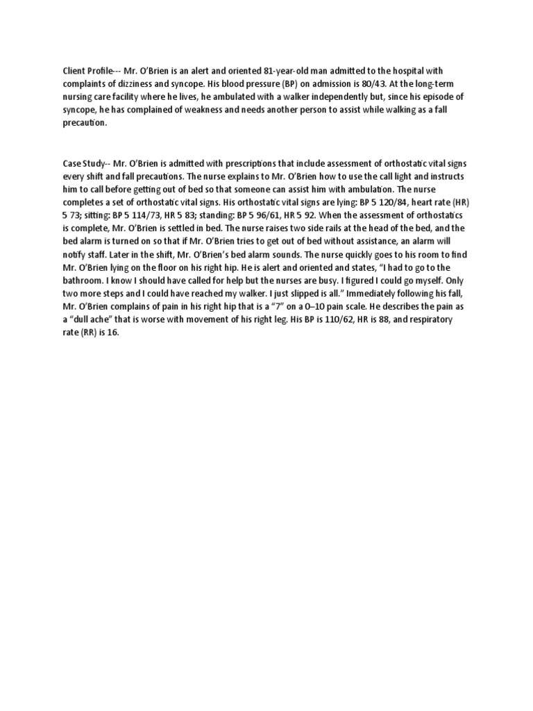 Mr. O’Brien's Fall Risk Assessment Case Study | PDF | Wellness ...