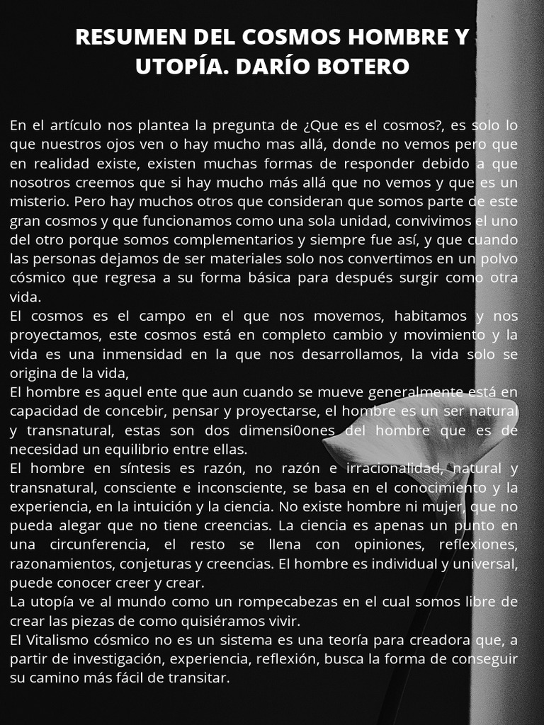 Resumen Del Cosmos Hombre y Utopía. Darío Botero | PDF | Razón | Mente ...